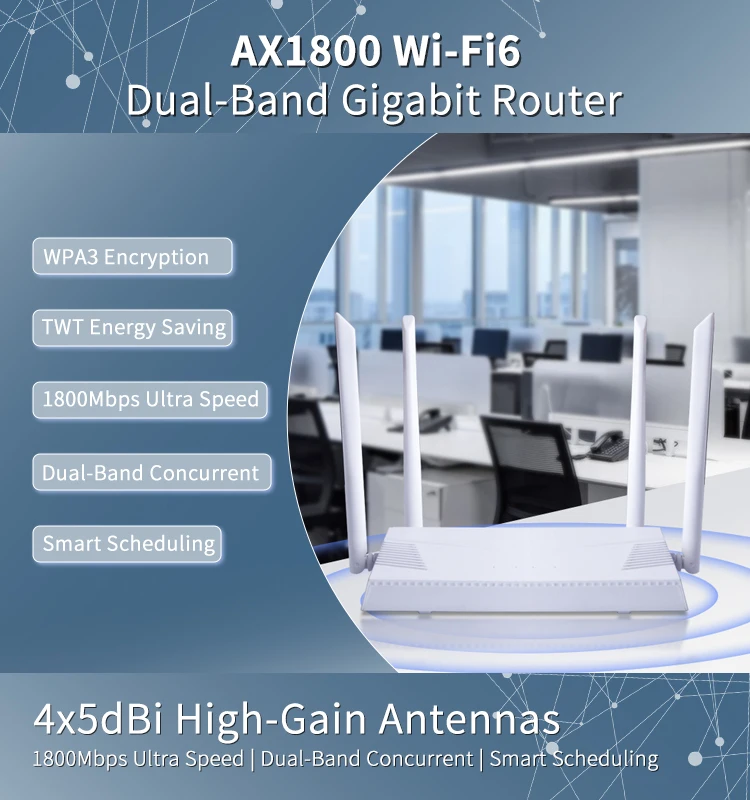High Speed Four Antennas Router WIFI6 1800Mbps Dual Band 2.4G&5G ...