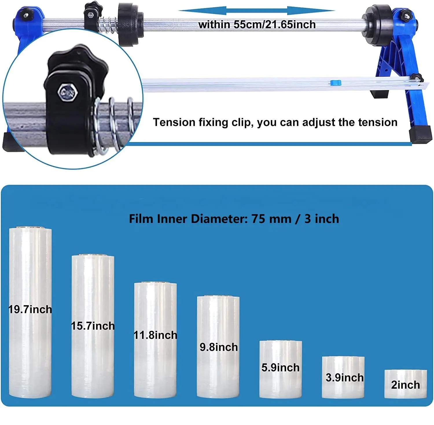 Wallepac High Quality Stretch Film Wrap Dispenser 21.65 Inch Adjustable ...