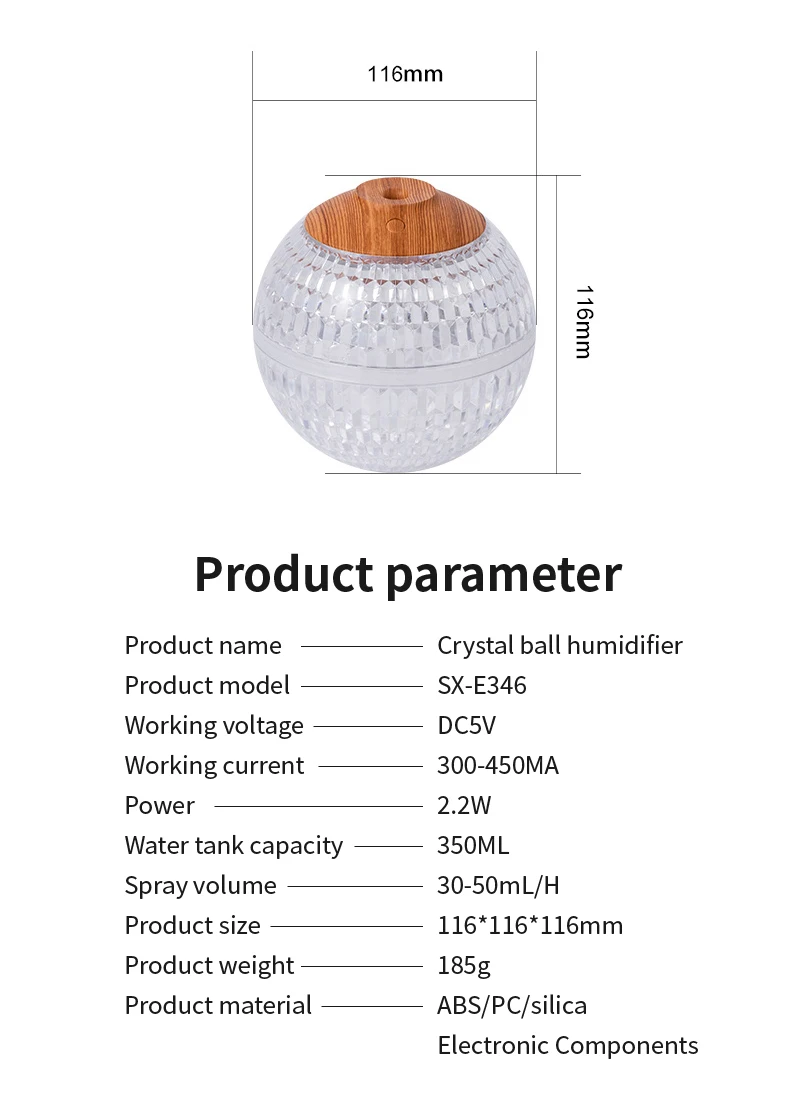 Crystal Ball Humidifier - Ultrasonic Aromatherapy Diffuser