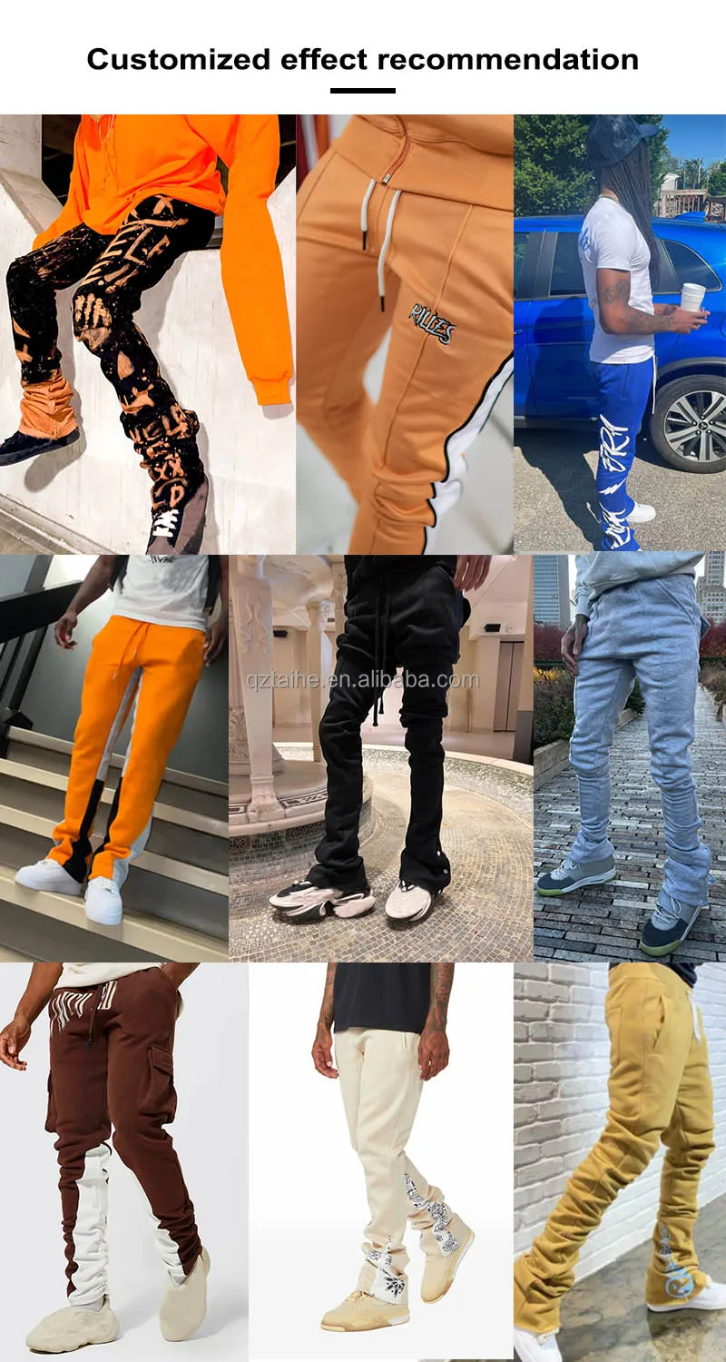 Custom 3d Puff Print Mens Stack Pants French Terry Baggy Stacked Flare ...