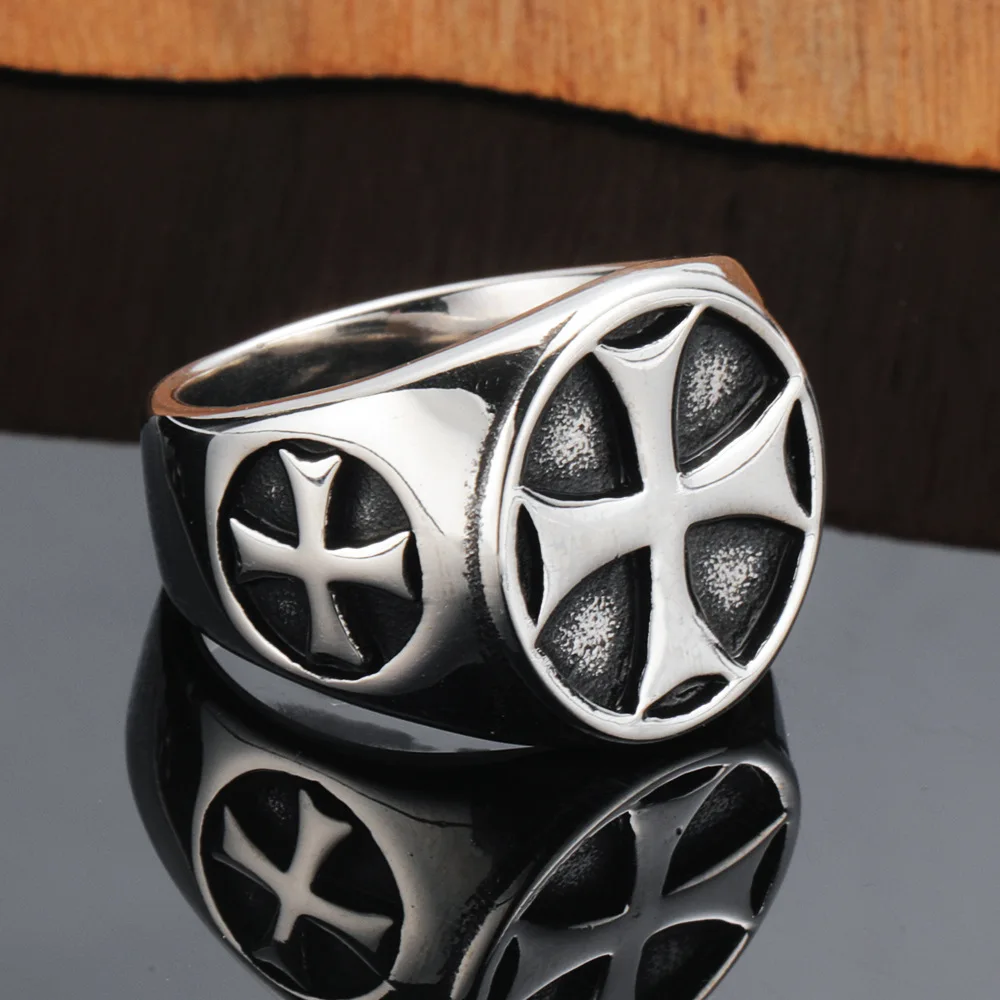 Vintage Stainless Steel Biker Cross Signet Ring For Men - Oem