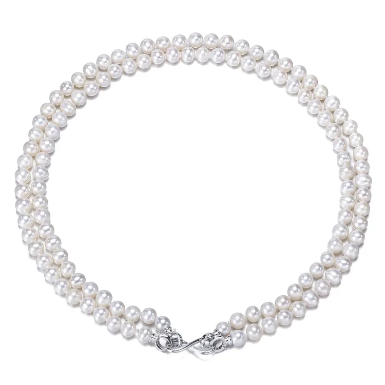 7mm Aa- Off Round White Classic Bridal Freshwater Real Natural 925 ...