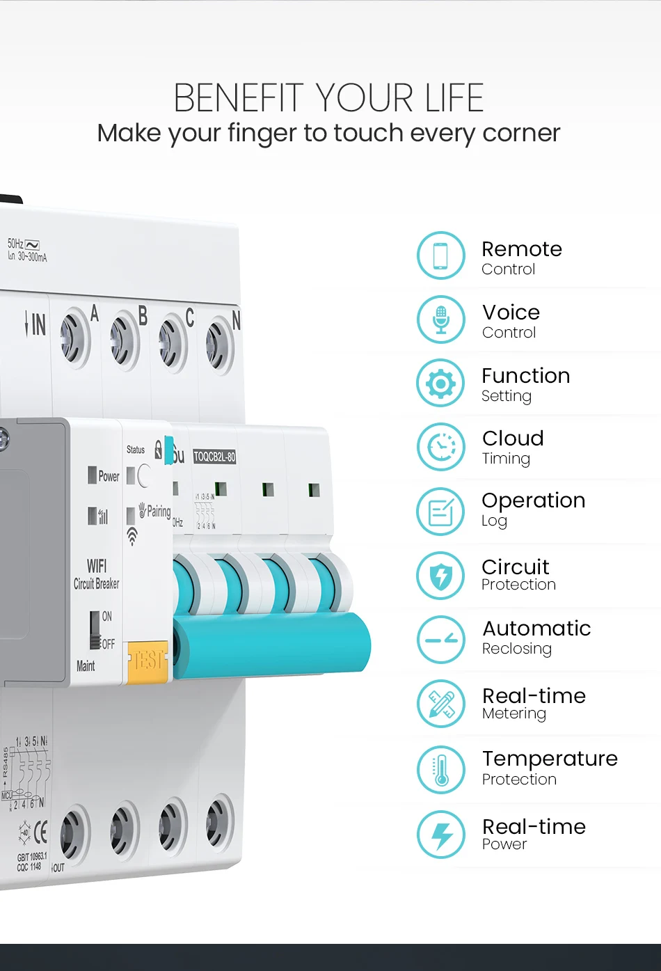 API TO-QCB2L 4P WiFi RCBO TONGOU - Smart Light Switch with Timer ...