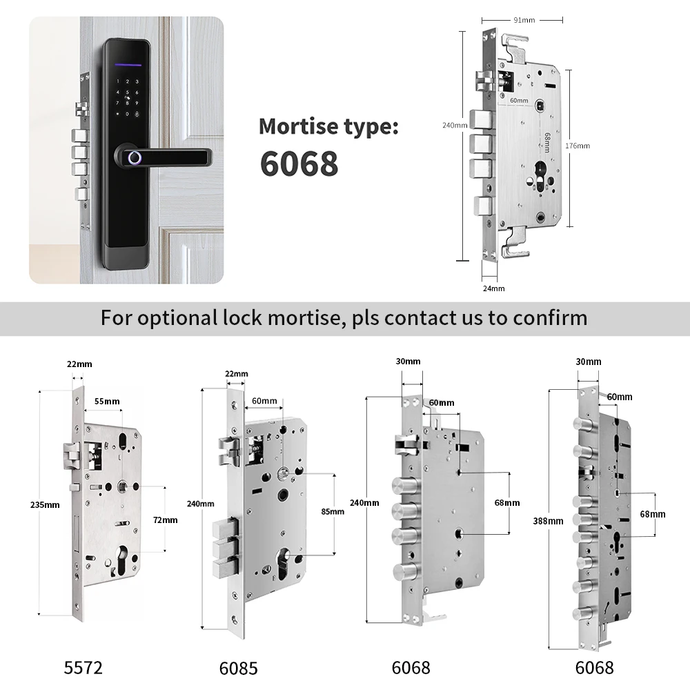 6068 Stainless Steel Mortise Smart Electric Lock - Keyless Entry via ...