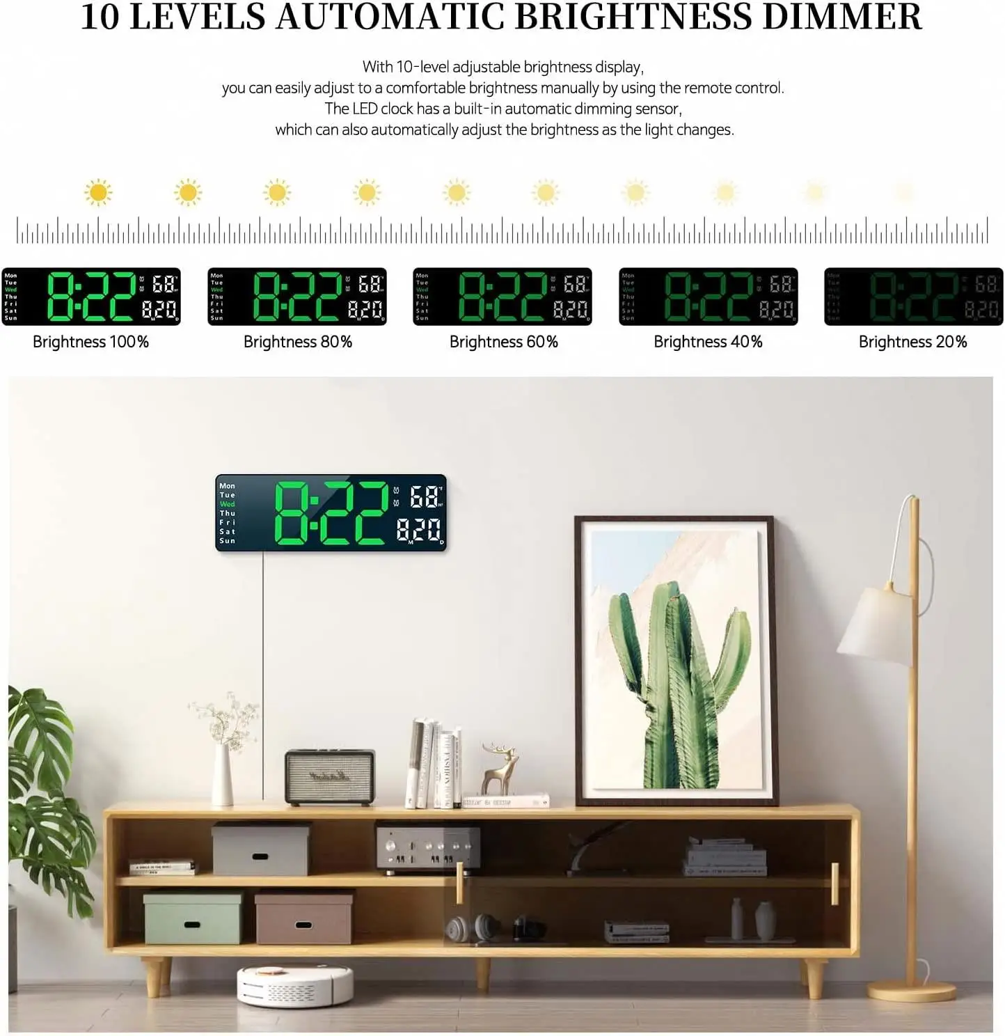 Large Screen Digital Wall Clock With Indoor Temperature Nordic Simple ...