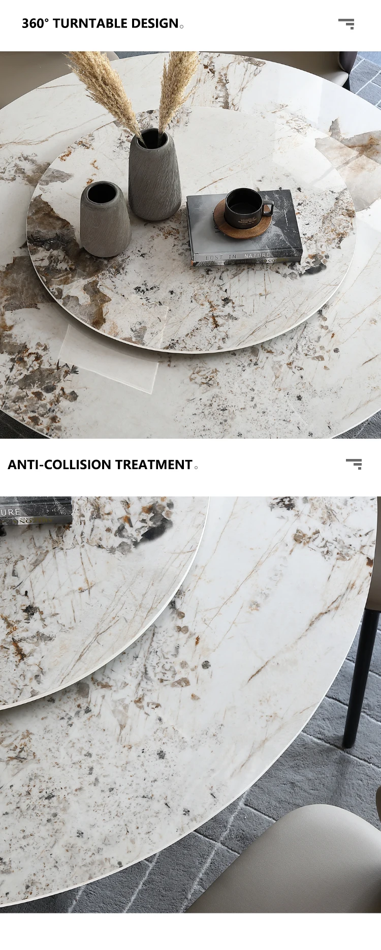 Italian Round Dining Table With Leather Chairs Marble Top Round Dining ...