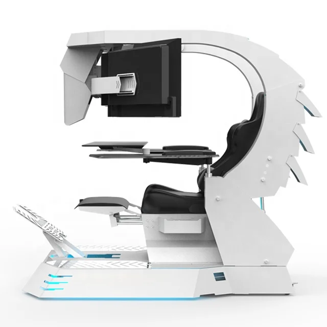 Highback Gaming Workstation Cockpit Chair with Speakers for 3 Monitors ...