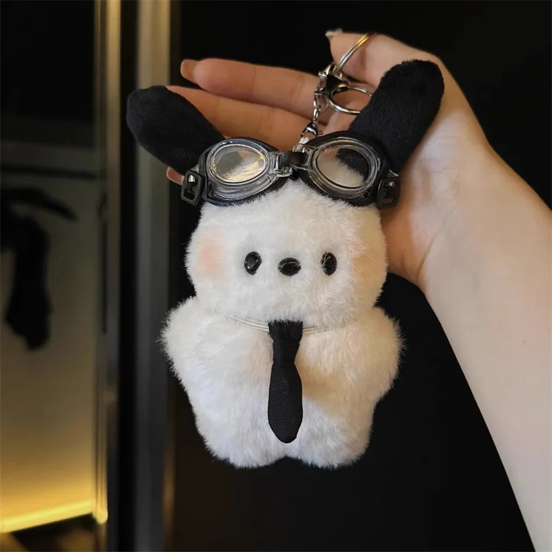 Kawaii Keychain Pochacco Key Ring Cartoon Plush Doll Pilot Dog Car ...