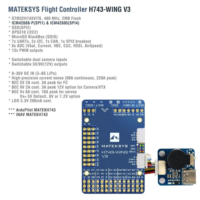 Matek H743-wing V3 Ardupilot Inav 3-8s H743 Flight Controller Fc 30 ...