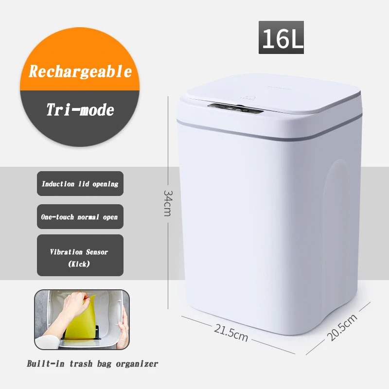 Automatic Battery Model 14l Trash Cans Garbage Bin Rectangular Built-in Led Light Smart Rubbish ...