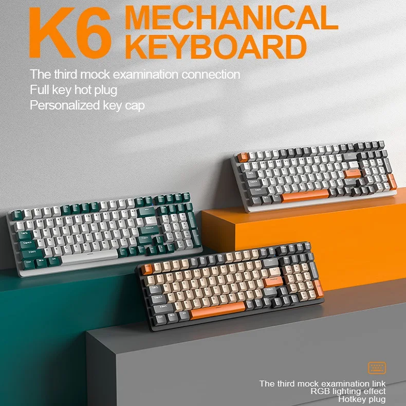 K6 Mechanical Keyboard - 100 Keys, RGB Backlit Gaming