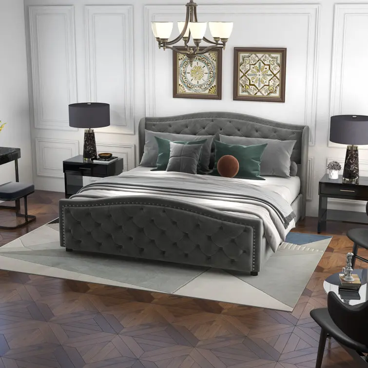 Kainice Luxury Wingback Upholstered Bed - Wavy Headboard