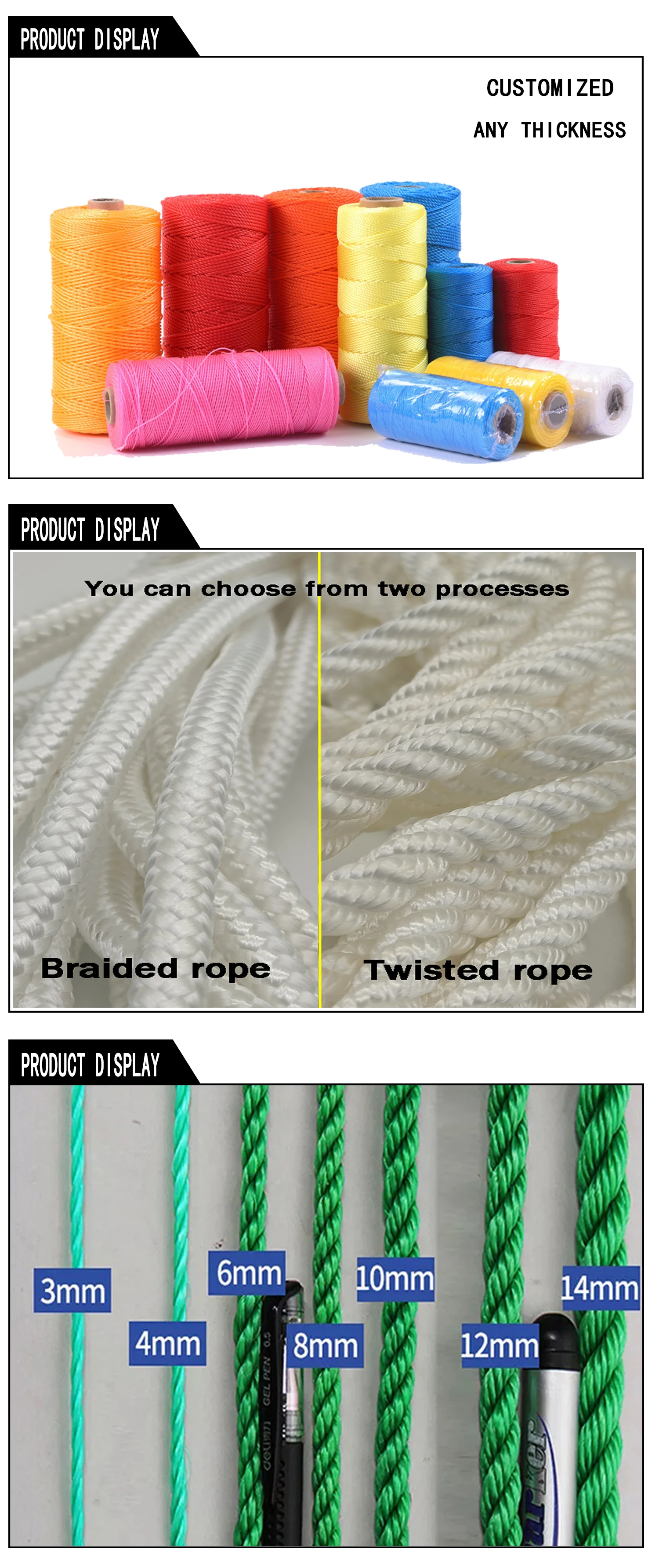 Navy Blue White Three Strand Twisted Rope Polyester High Strength Rope ...