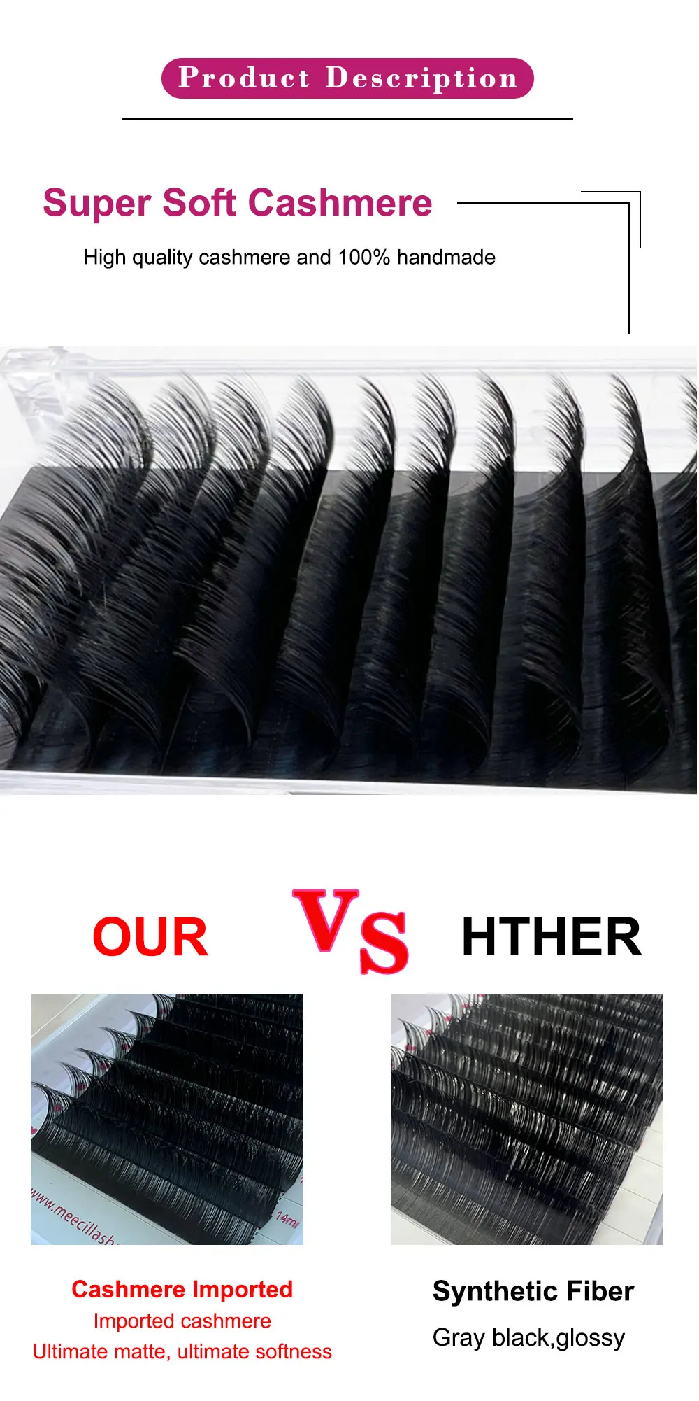 Cashmere Lash Soft Meecil Lash Silk Matte Black Mink Individual Lash Trays