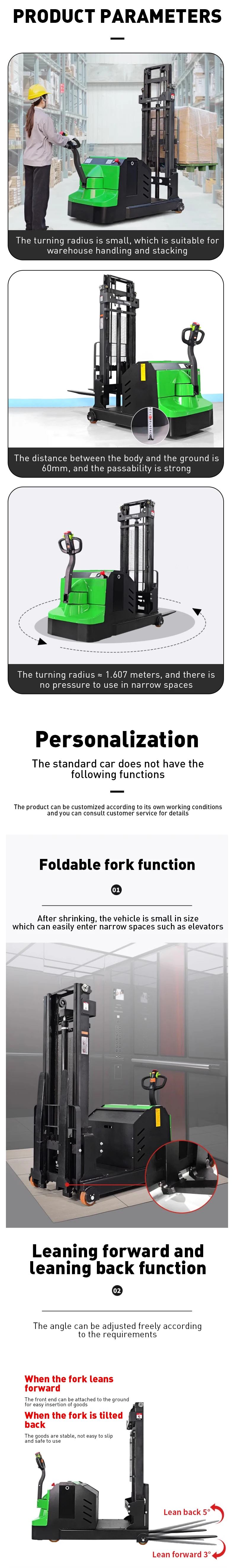 Lift Stacker 4 Meter Pallet Forklift Electric Stacking Machine Self Lifting Stacker 1500 Kgs ...