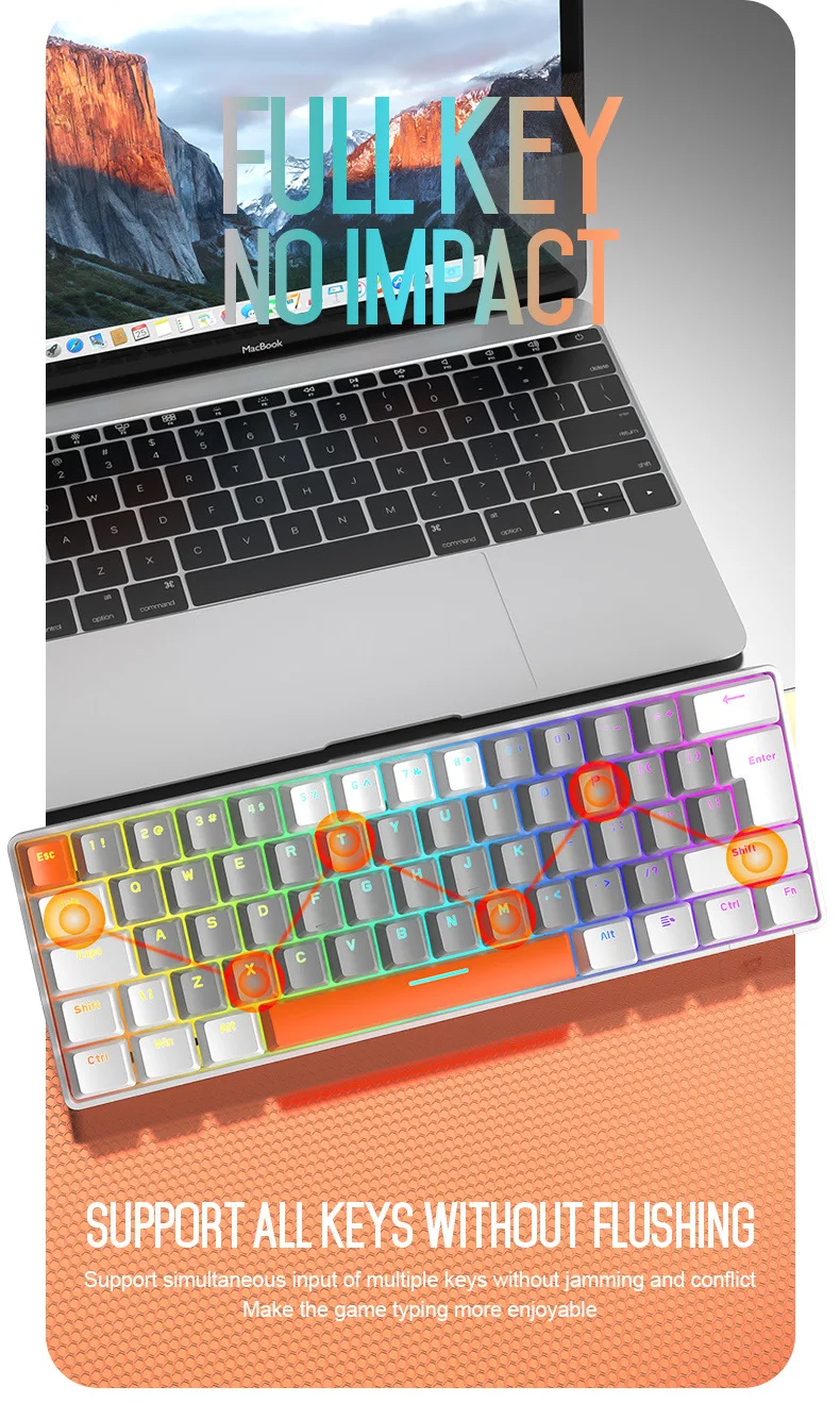 T60 Gaming Mechanical Keyboard - 62 Mix Keys Color Backlight
