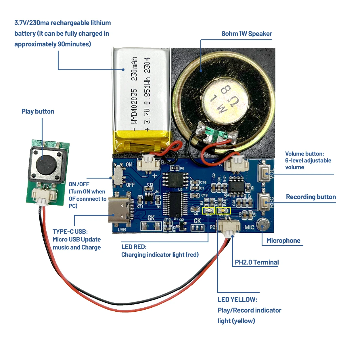 CH Audio Activated Sound Module & Speaker for DIY Projects, OEM