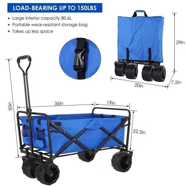 Collapsible Wagon Cart Utility Camping Fold Wagon Telescoping Handle ...