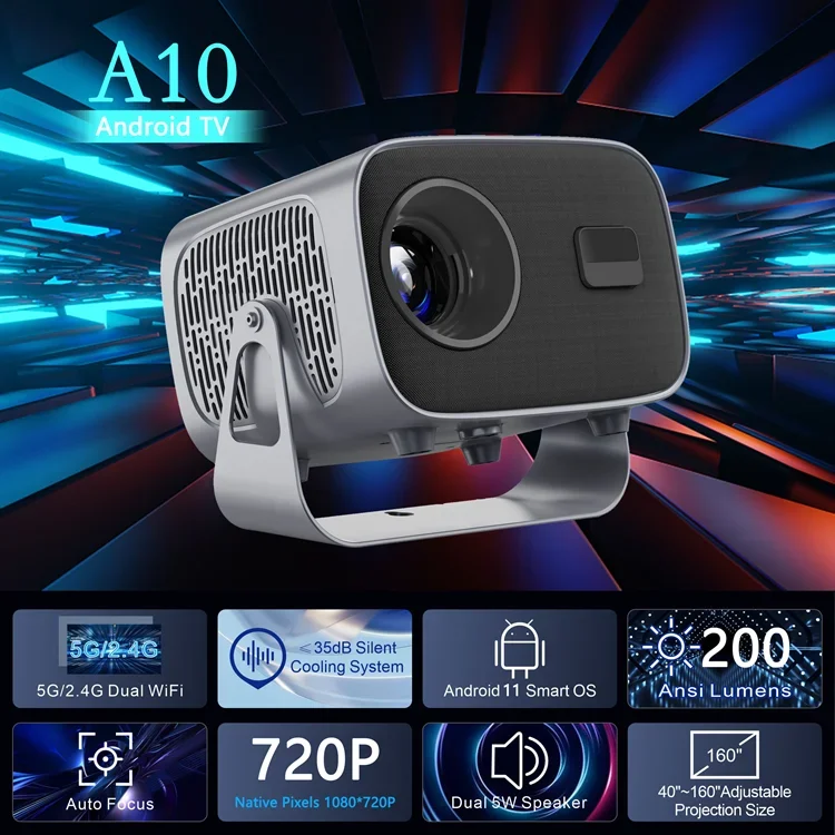 A10 Android 11 Smart LED Portable Projector with 5G Dual Wifi