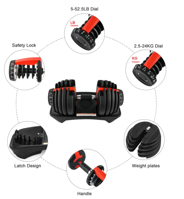 Adjustable Dumbbell Sets 10-50kg Multiweight Options Weighted Dumbbell ...