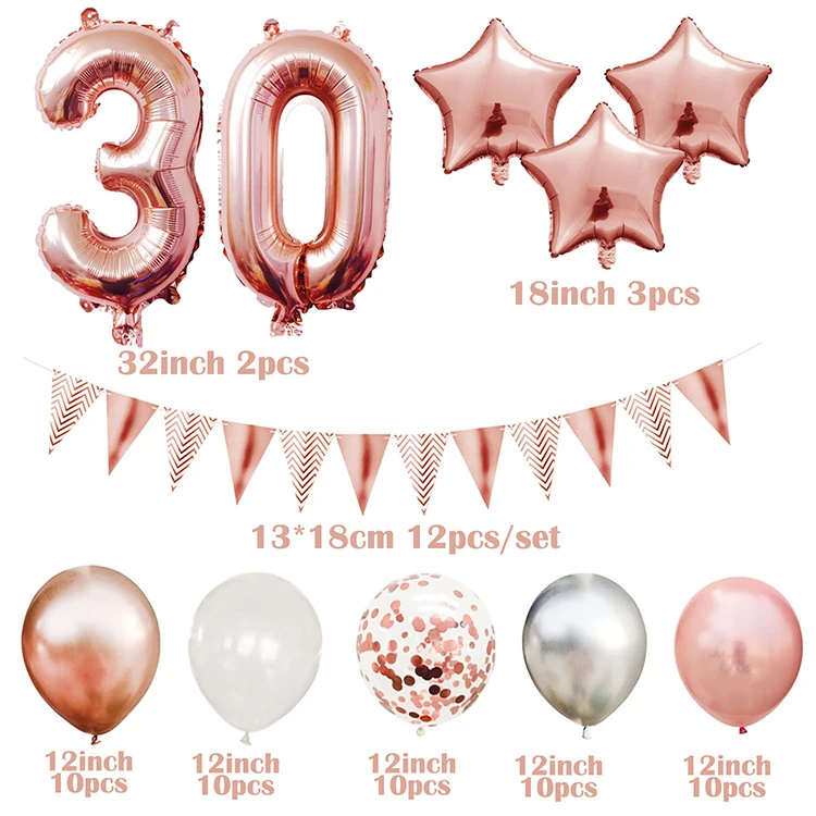30th Birthday Party Decorations Banner Balloon 30 Rose Gold Number ...