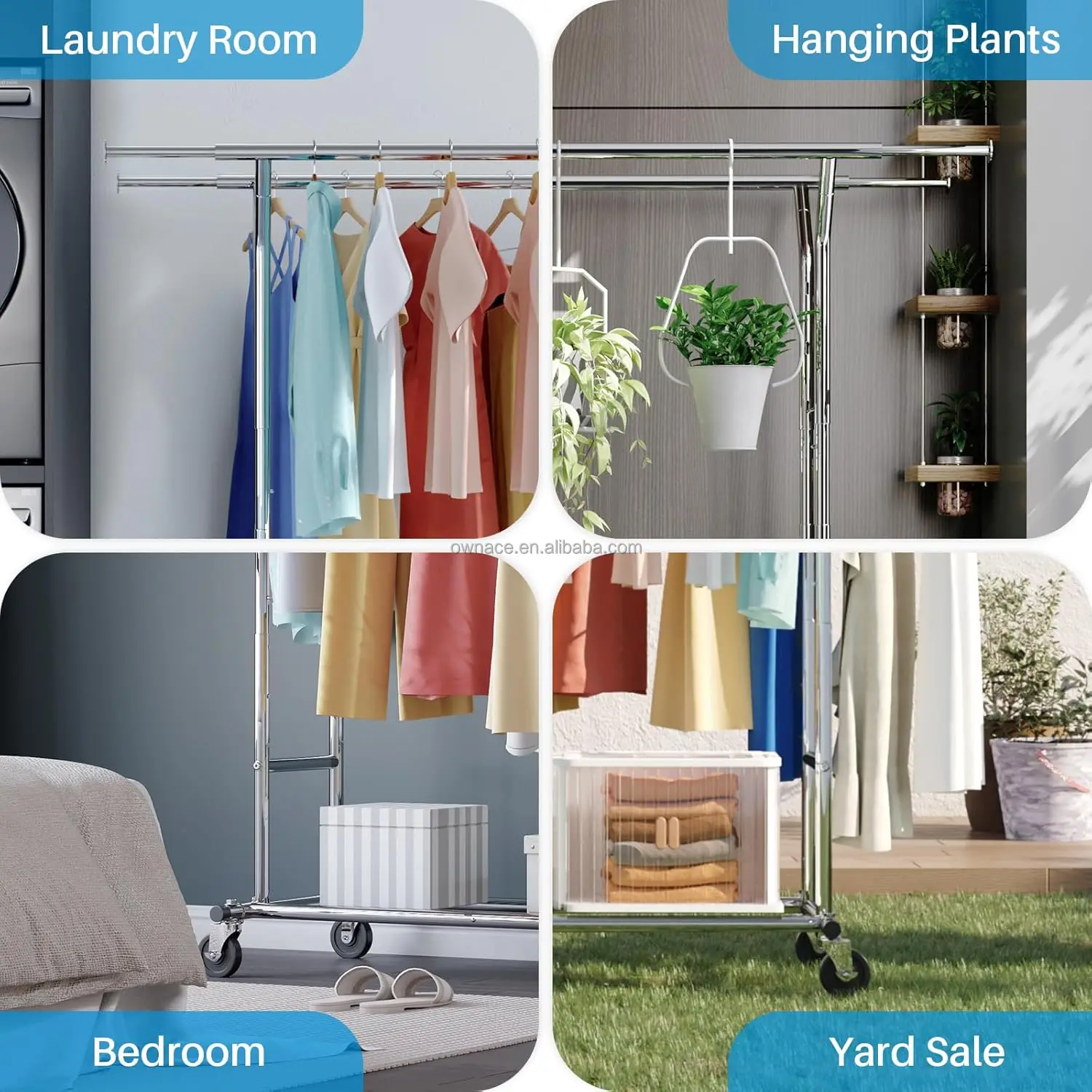 Garment Portable Clothes Rack With Wheels Adjustable Shelves Adjustable ...