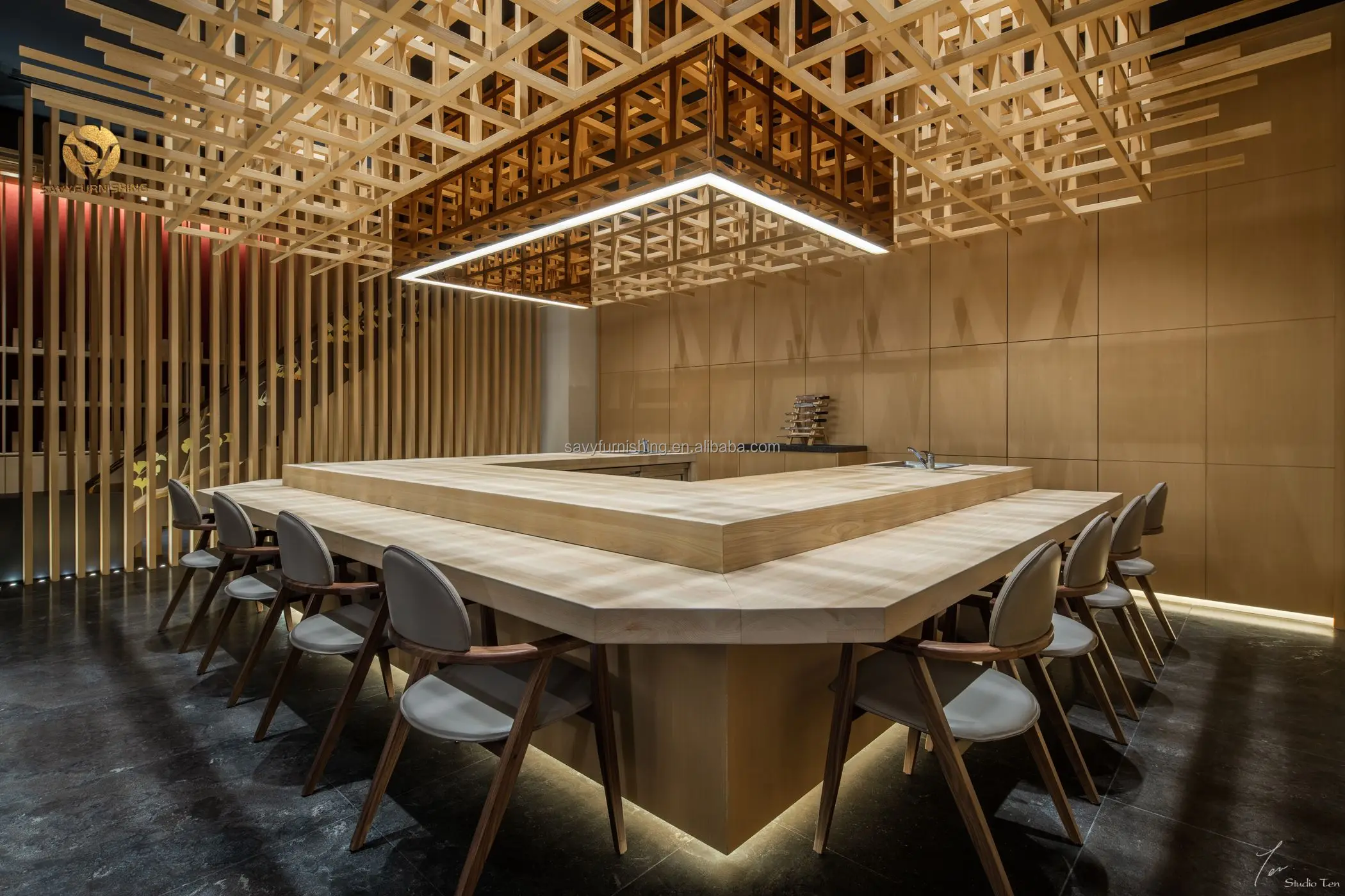 Modern Sushi Bar Counter for Japanese Restaurant Interior Design ...