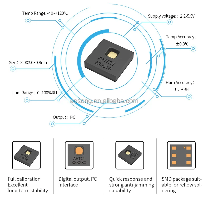 Asair Aht21 Humidity And Temperature Sensors Chips - Buy Temperature ...