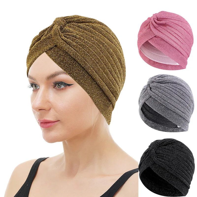 Hijabs Arab Popular Luxury Gold Turban Caps Knotted Muslim Hat Women ...