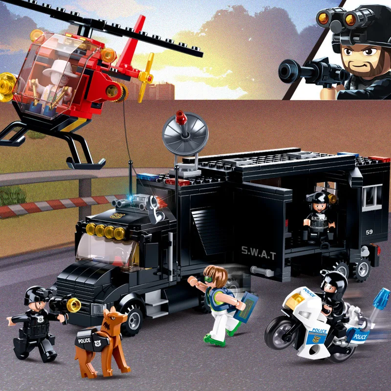 Sluban 0659 540pcs Military Swat Urban Police Helicopter Motorcycle ...