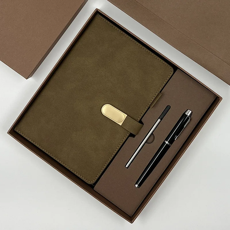 Custom Luxury Pu Leather Hardcover Notebook Stationary Set With Pen USB ...