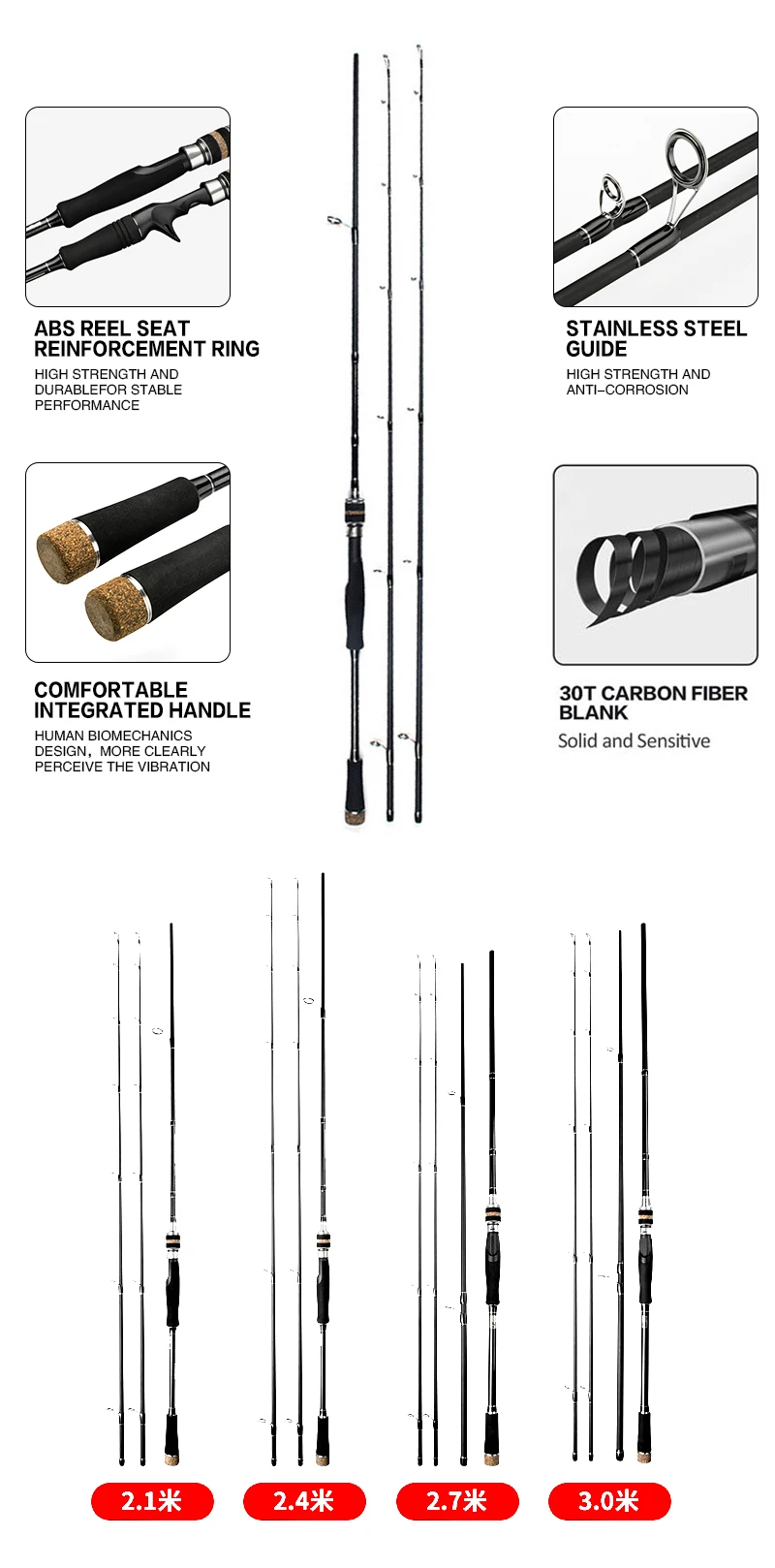 3m 2 Section Mh+h Spinning/casting Carbon Fiber Portable Fishing Rod ...