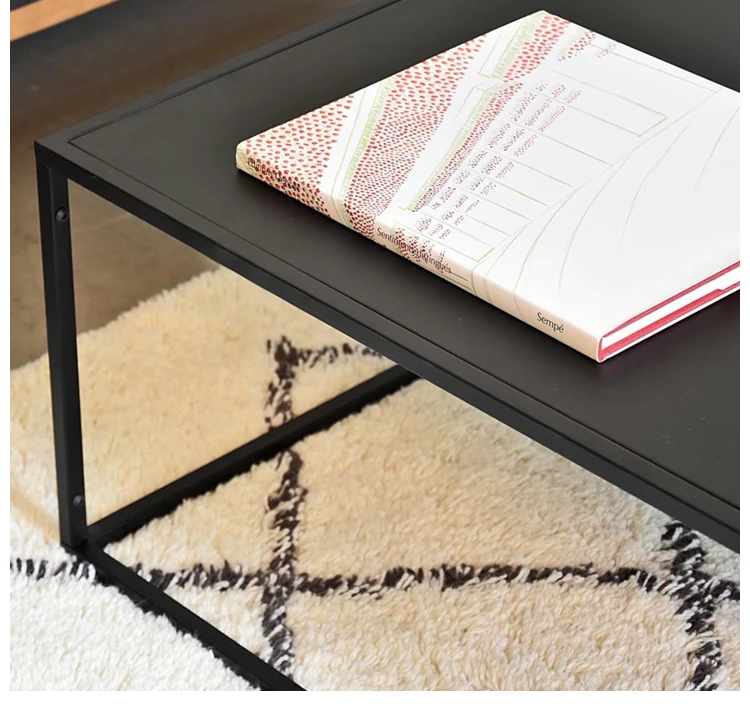 Modern Black Metal Square Coffee Table for Living Room