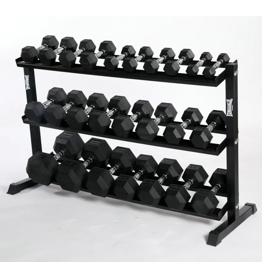 Heavy Duty Rubber Coated Dumbbell Set with Rack 5LB-70LB