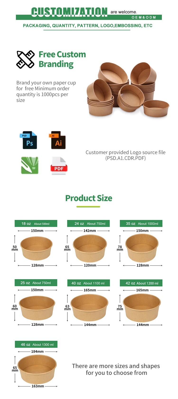 Disposable Custom Printed Logo Food Container Paper Fast Food Salad ...