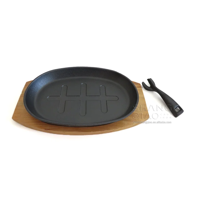 Pre-seasoned Cast Iron Sizzling Plate With Wooden Base Cookware Set ...