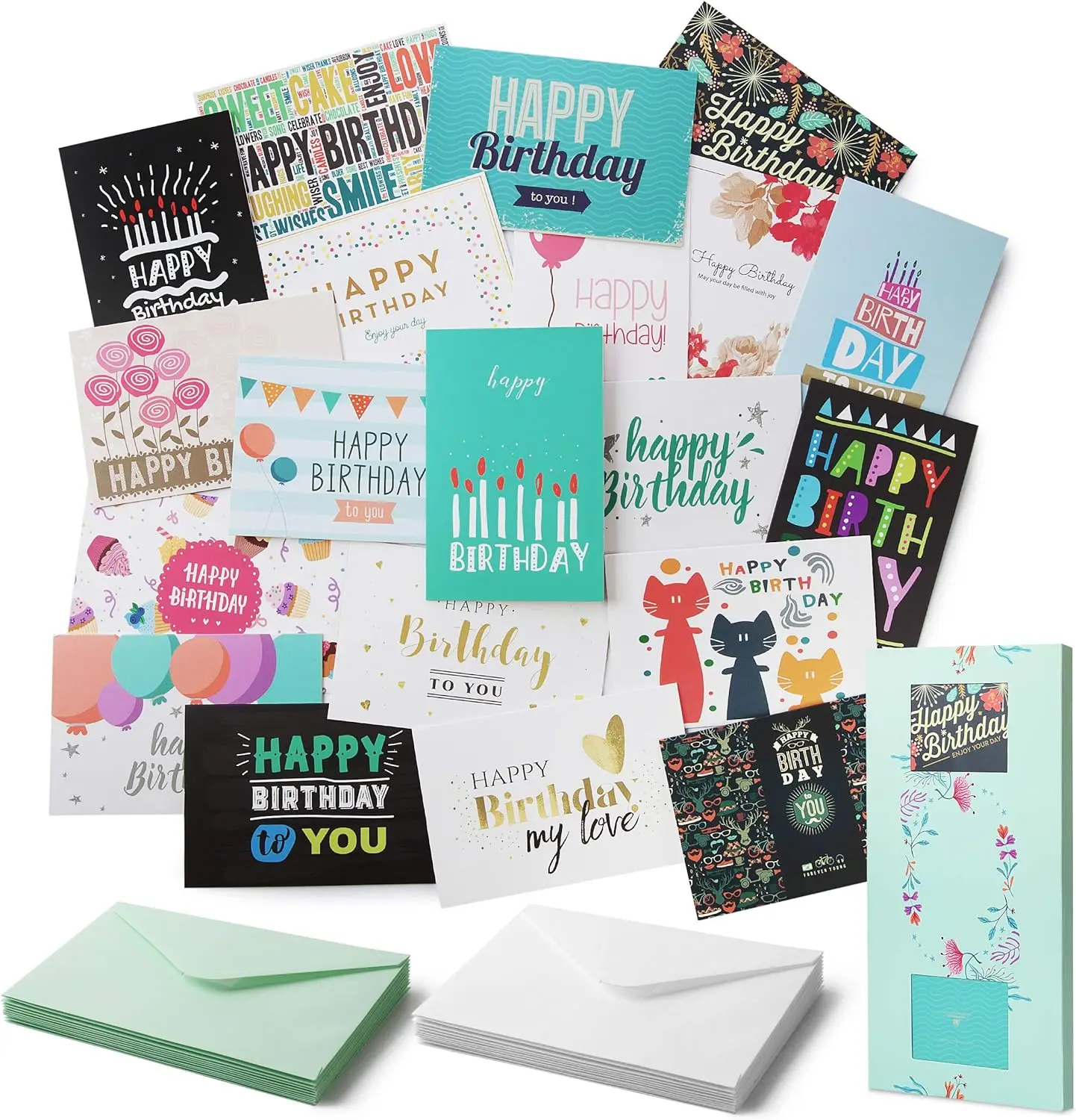 20 Pack Birthday Cards with Envelopes Stickers Blank Happy Birthday ...