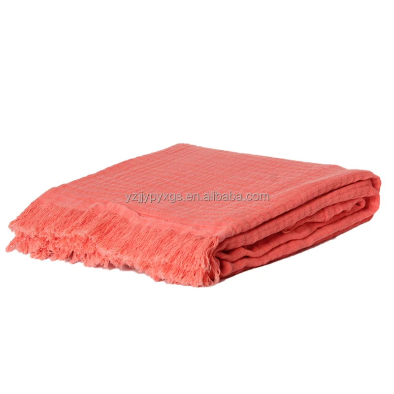 Ultra Soft Poly Cotton Woven Jacquard Throw Blanket With Sand Wash ...