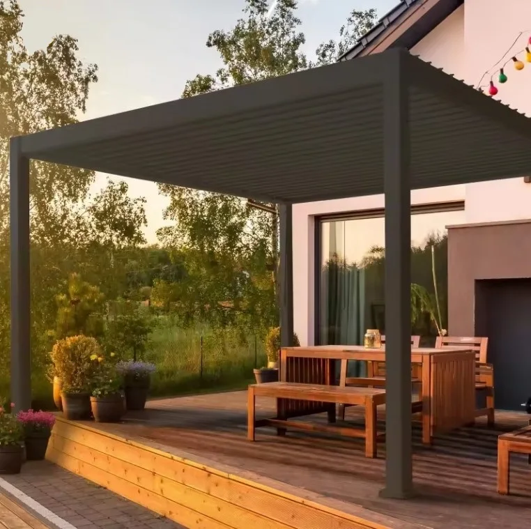 LongTai Outdoor Gazebos Pergola Canopy Solar Power Aluminum Slatted ...