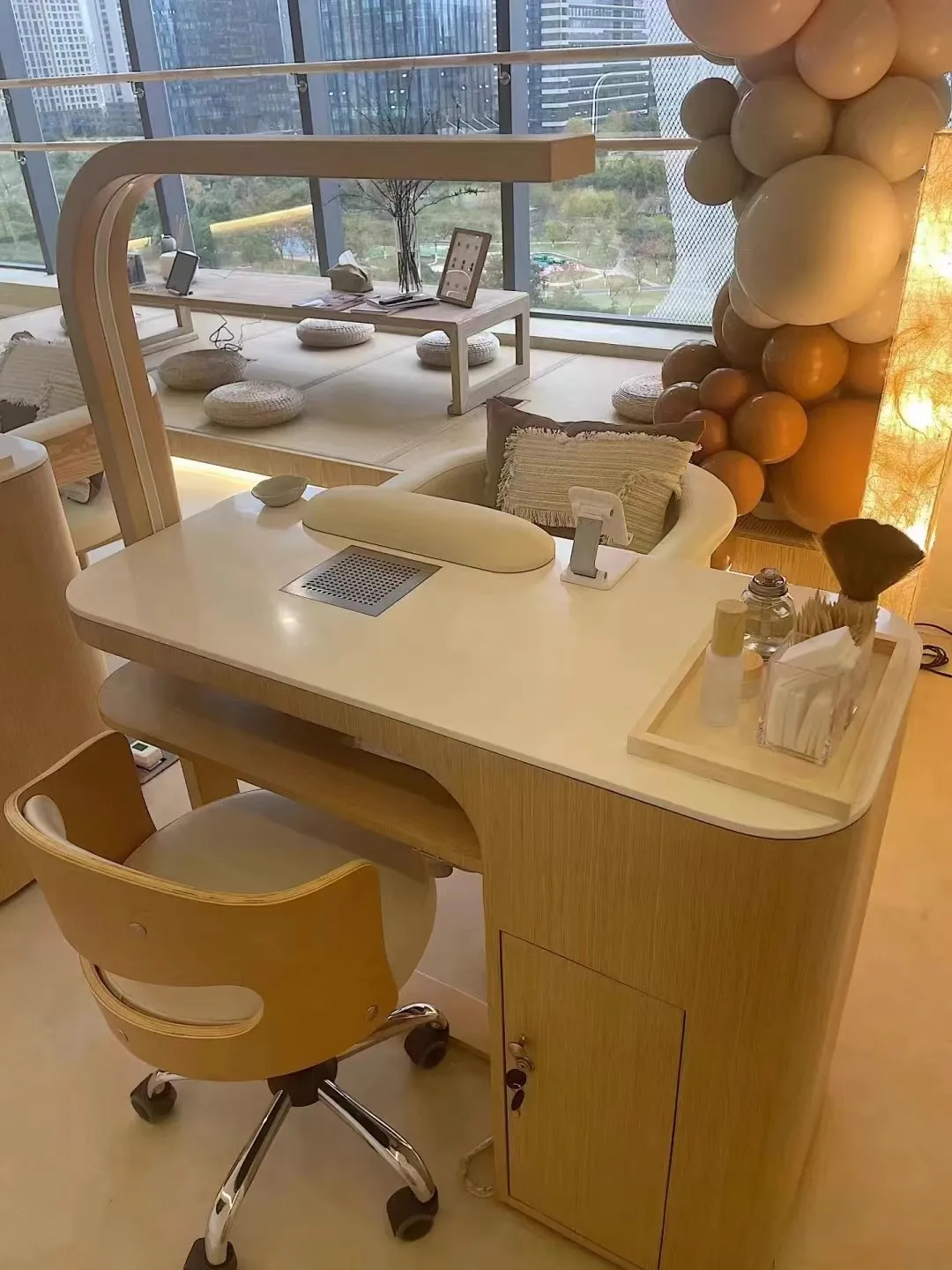 Nordic Style White Marble Top Single Nail Table Modern Solid Wood Led ...