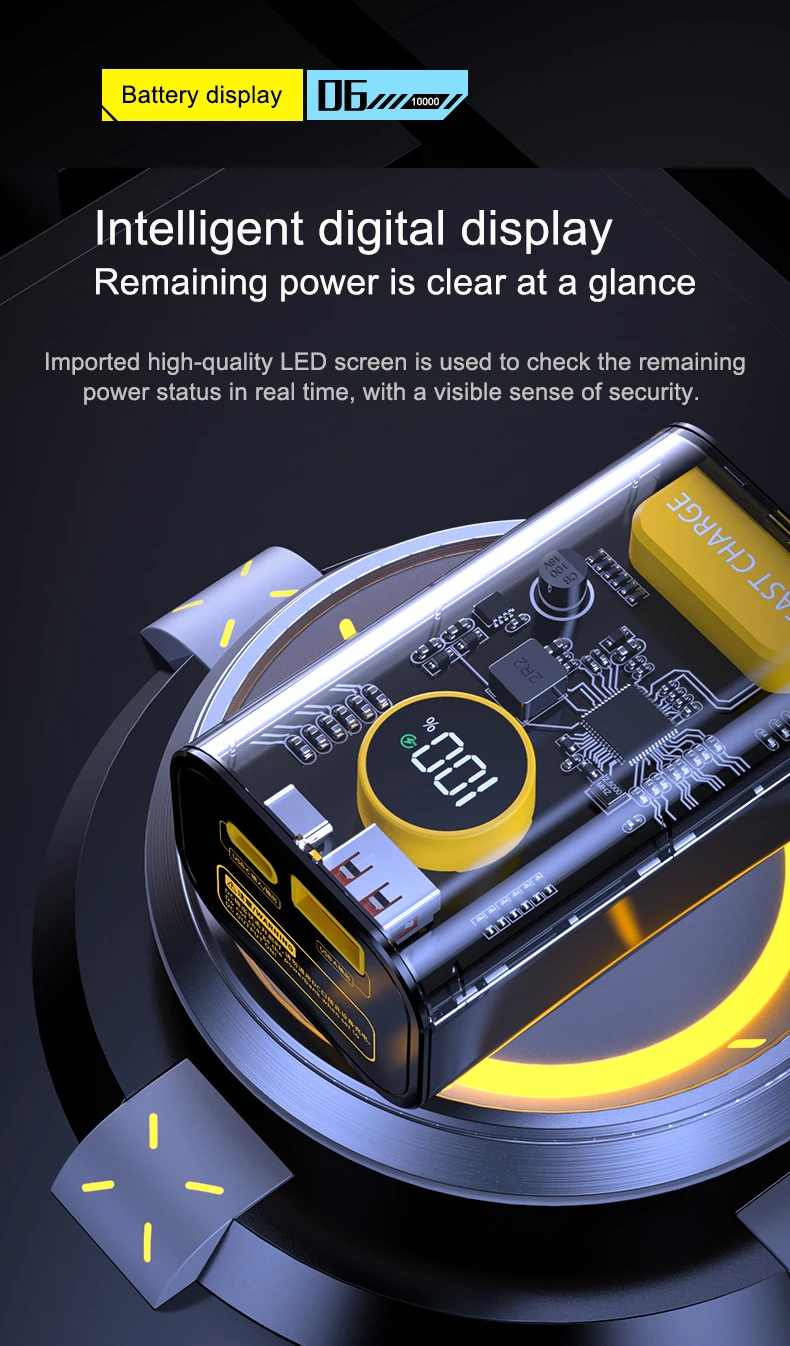 New Design Portable 10000mah Power Bank 22.5w Fast Charging Transparent ...