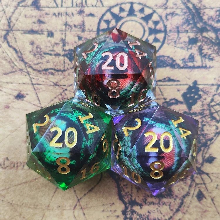 Multiside Floating Eye Dragon Transparent Resin Sharp Edge DND D20 Dice ...