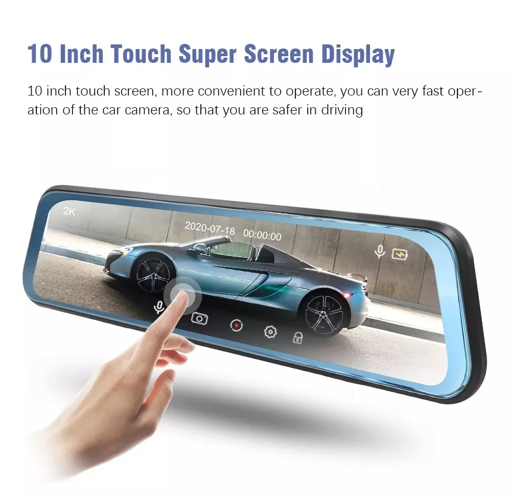 10 Inch HD Touch Screen 4K+2K Front and Rear Mirror Dash Cam Car Dash ...