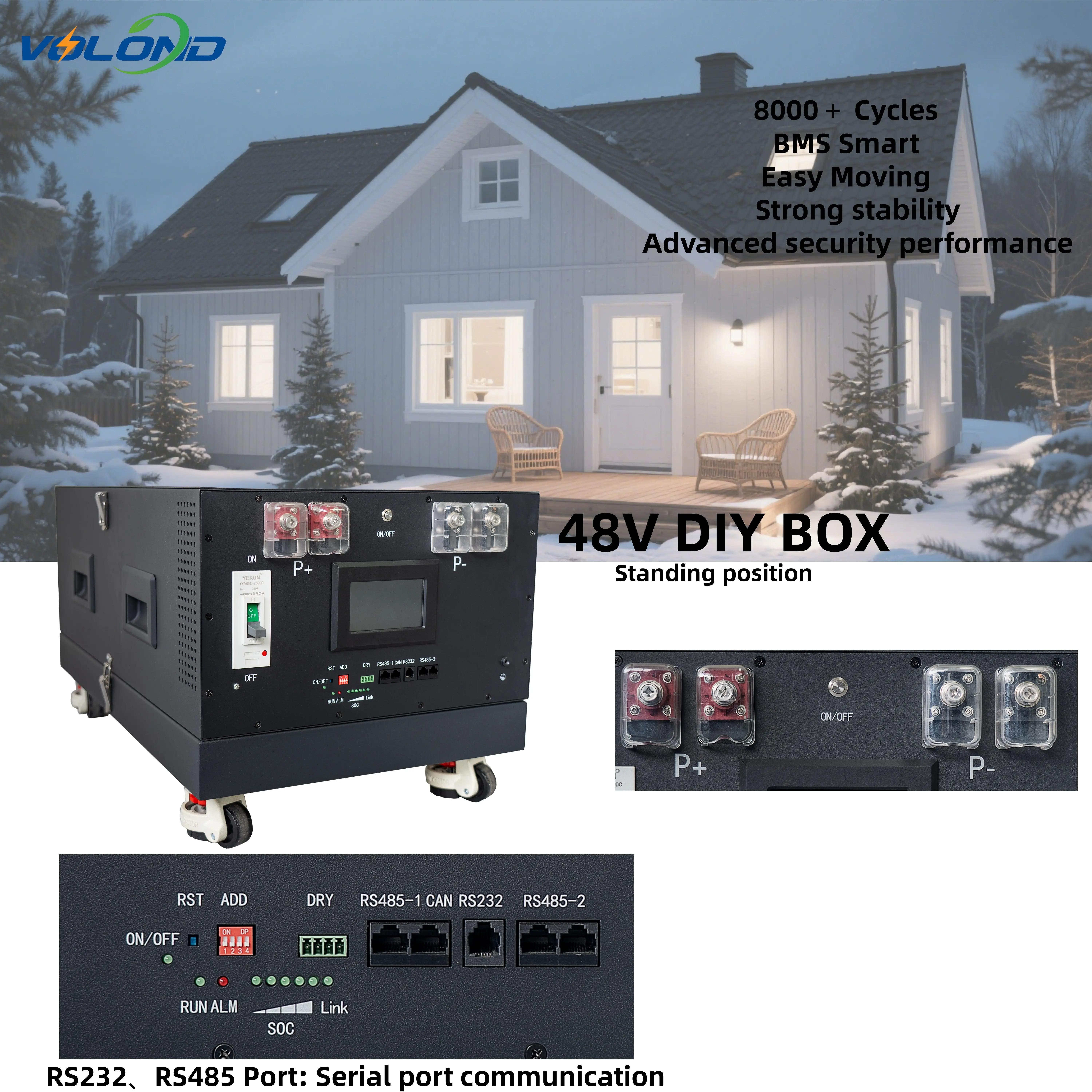 48V 15kWh Stackable Lithium Iron Phosphate Battery Box with 4.3 Inch ...