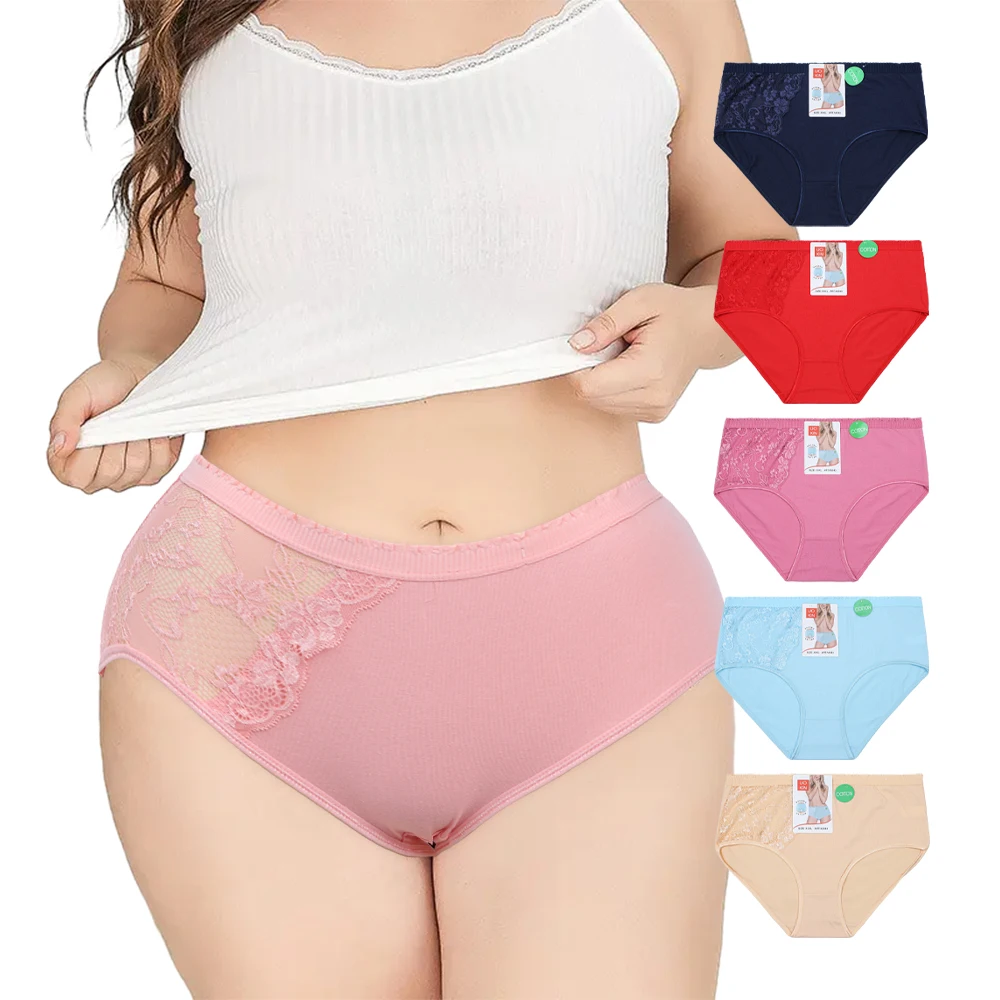 UOKIN Large size fat women panties carding cotton womens underpants 12 packs with lace A9040 ...