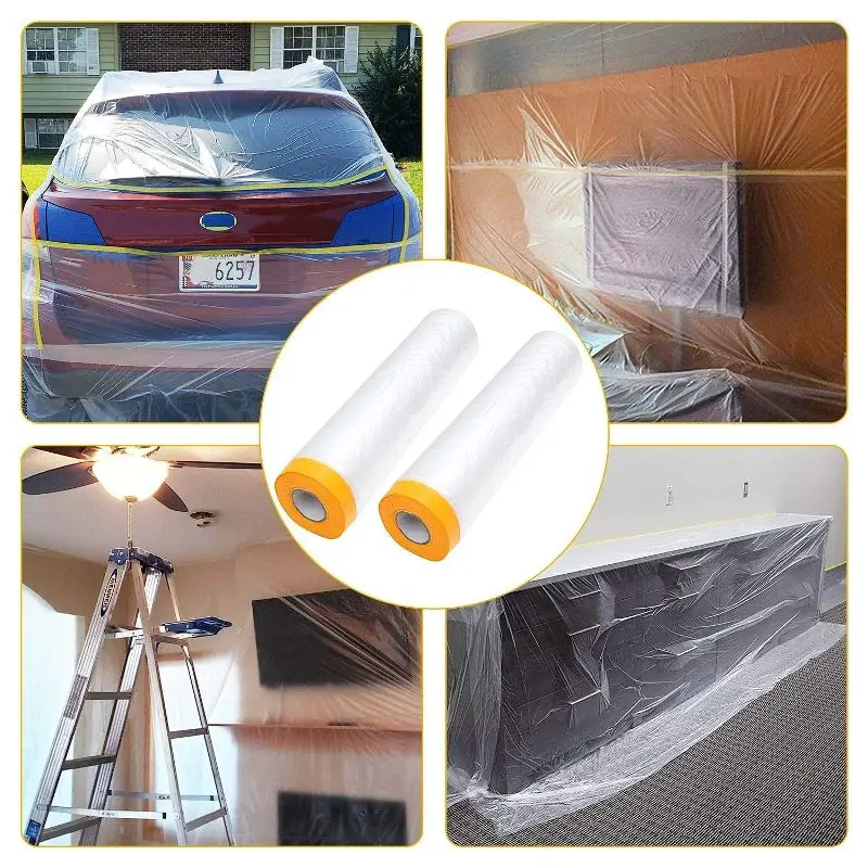 Transparent Pre-Taped Adhesive Paper Masking Film Automotive Paint ...