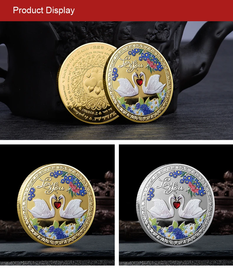 Swan Love Commemorative Coin - Pure Romantic Diamond Heart