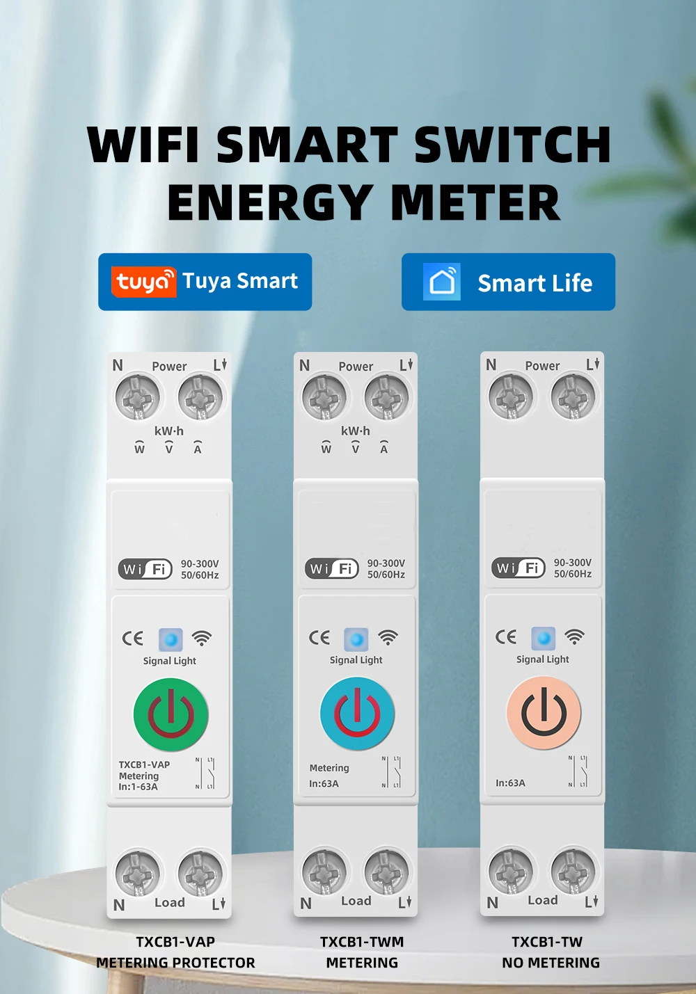 SmartLife WIFI MCB Smart Electric Meter Kwh 63A 110V/220V Breaker Mini ...