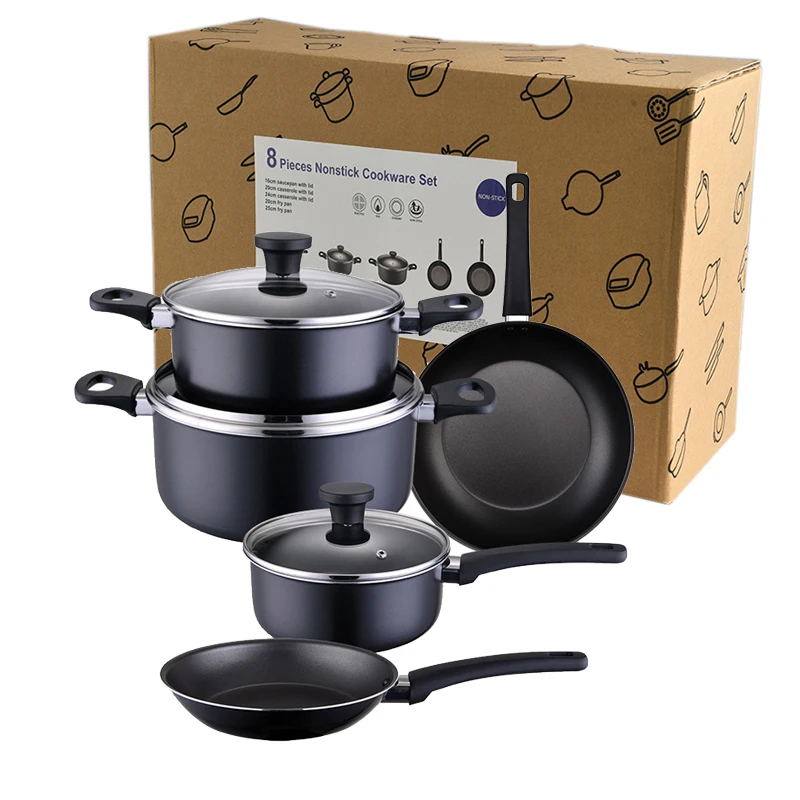 ASD Non Stick Cookware Set - 8 Pieces of Black Aluminum
