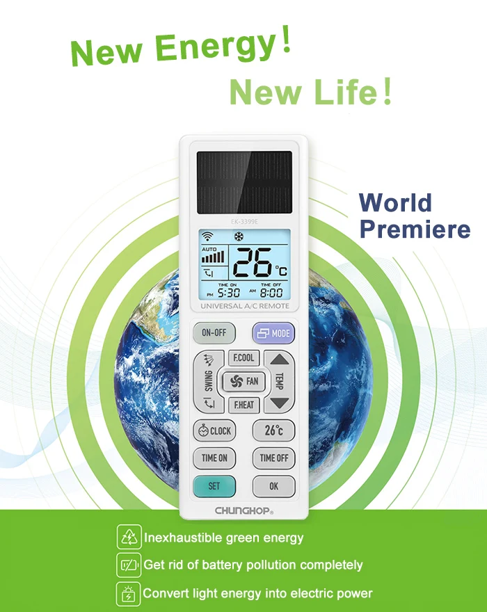 Chunghop Ac Universal Remote Battery Free New Air Conditioner Remote ...